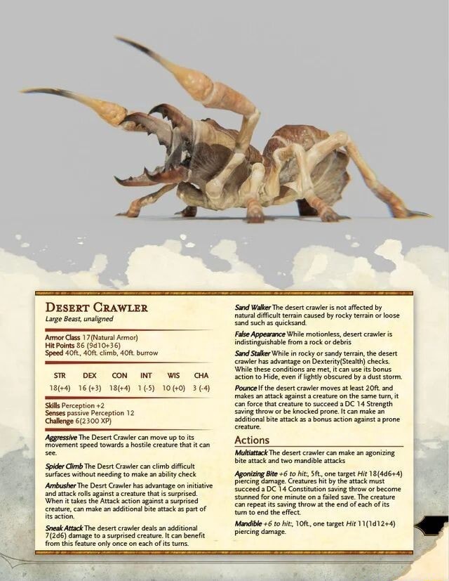 DeEsERT CRAWLER Large Beast, unaligned lass 17 (Natural Armor) HitPoins ...