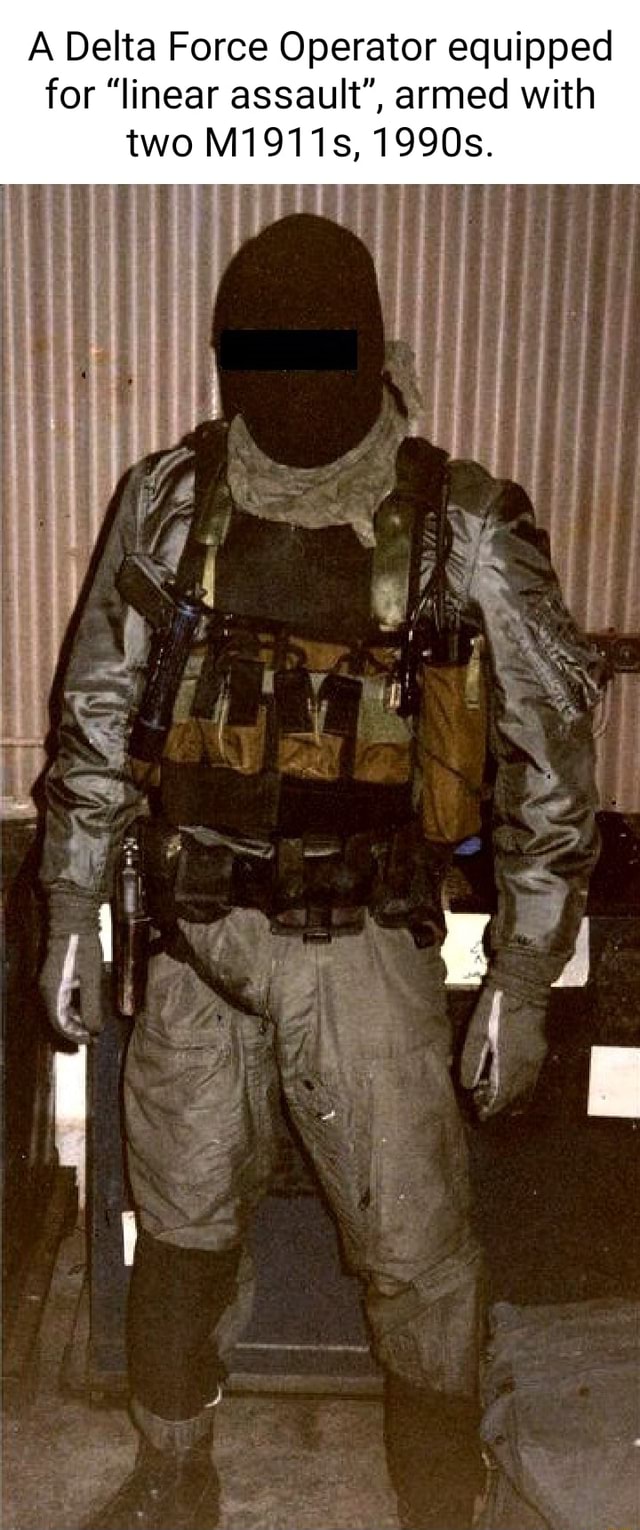 A Delta Force Operator equipped for "linear assault", armed with two ...