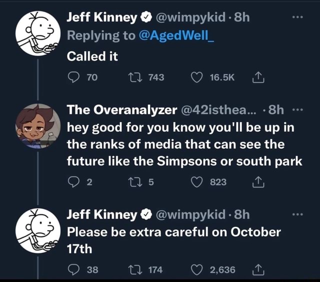 Jeff Kinney @ @wimpykid Replying to @AgedWell_ Called it 70 The ...