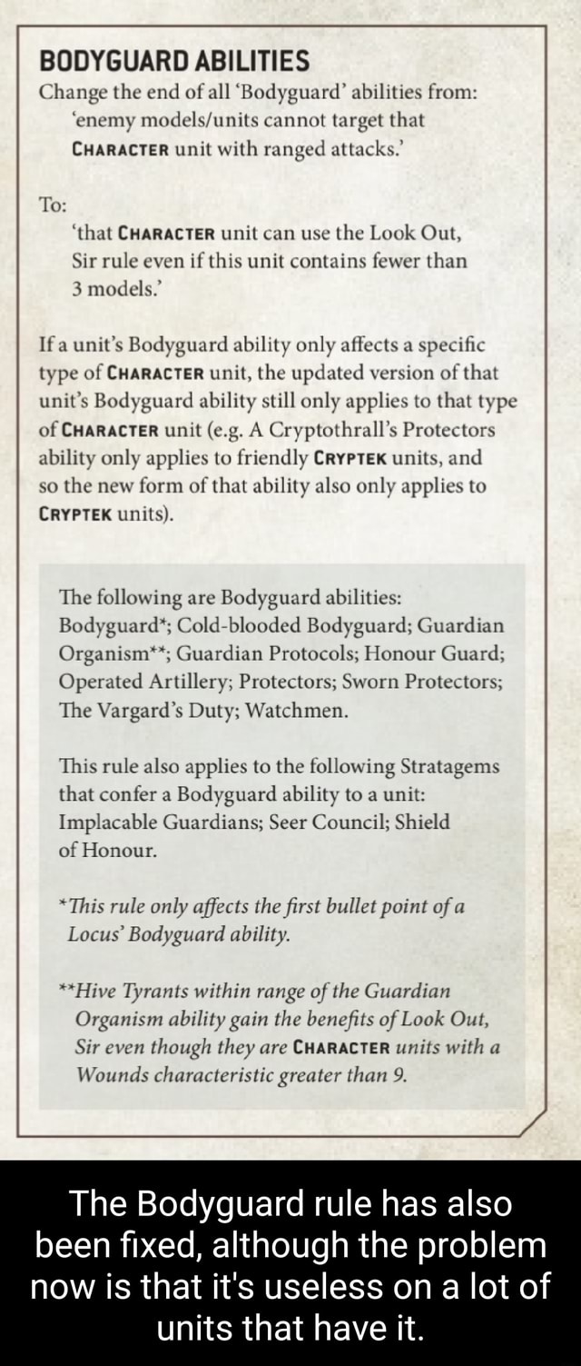 BODYGUARD ABILITIES Change the end of all 'Bodyguard' abilities from ...