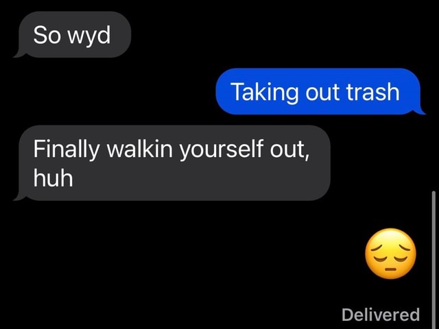 So wyd Taking out trash Finally walkin yourself out, huh Delivered - iFunny