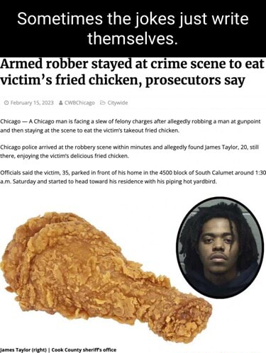 Sometimes the jokes just write themselves. Armed robber stayed at crime ...