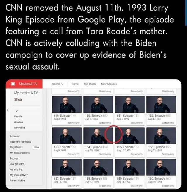 CNN removed the August 11th, 1993 Larry King Episode from Google Play ...