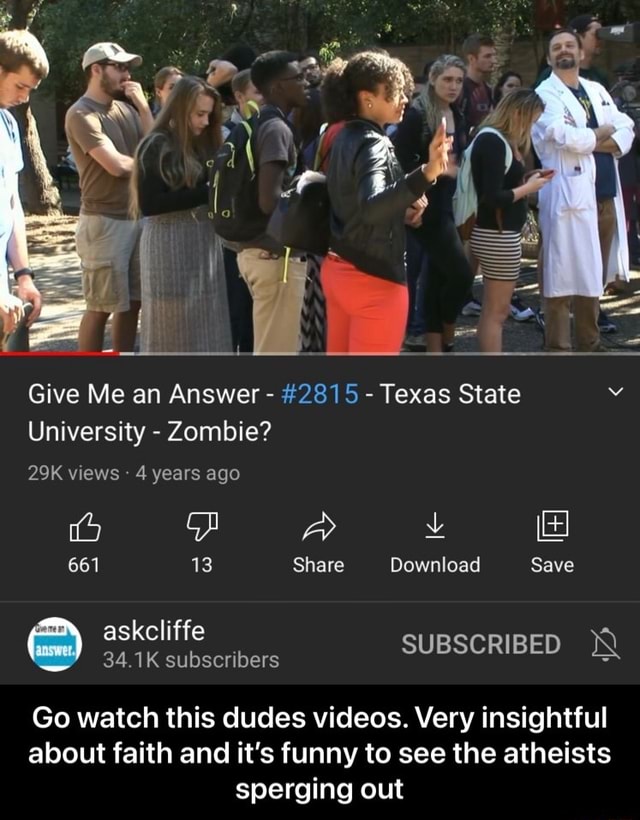Give Me an Answer - #2815 - Texas State University - Zombie? views 4 ...