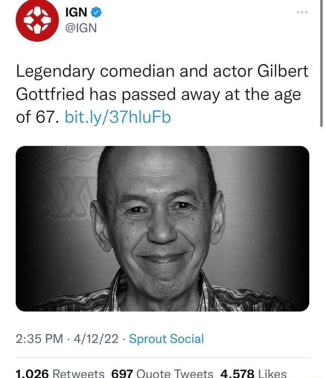 Legendary comedian and actor Gilbert Gottfried has passed away at the ...