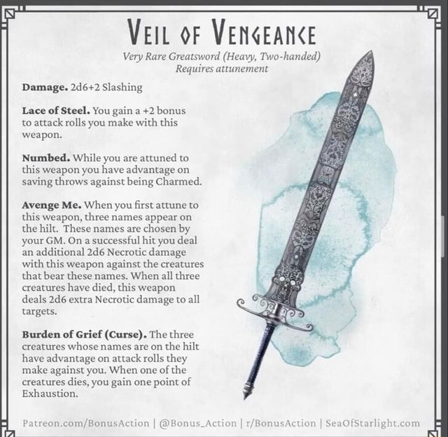 VEIL OF VENGEANCE Very Rare Greatsword (Heavy, ha Requires attunement ...