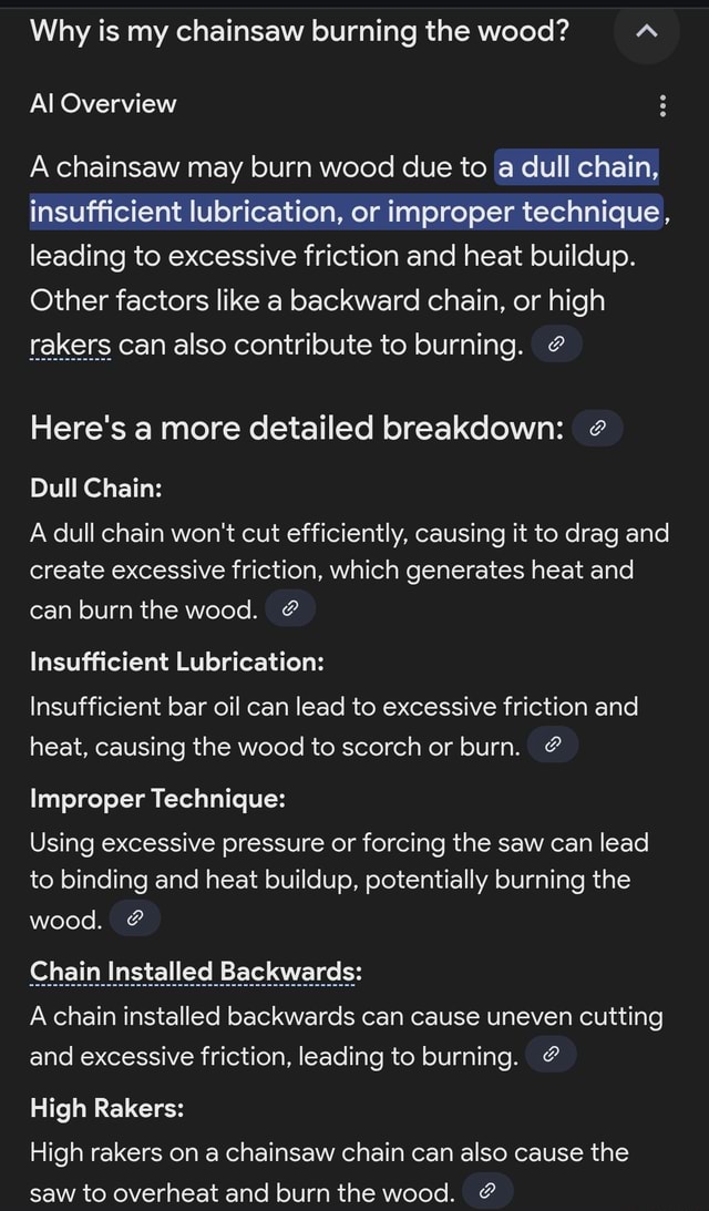 Why is my chainsaw burning the wood? Al Overview A chainsaw may burn ...