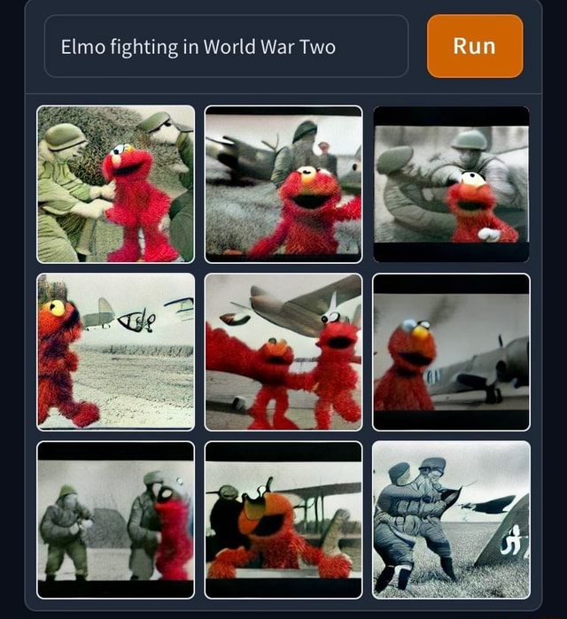 Elmo fighting in World War Two Run - iFunny