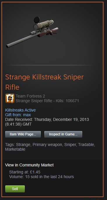 Strange teak Sniper Rifle Team Fortress 2 Strange Sniper Rifle - Kills ...