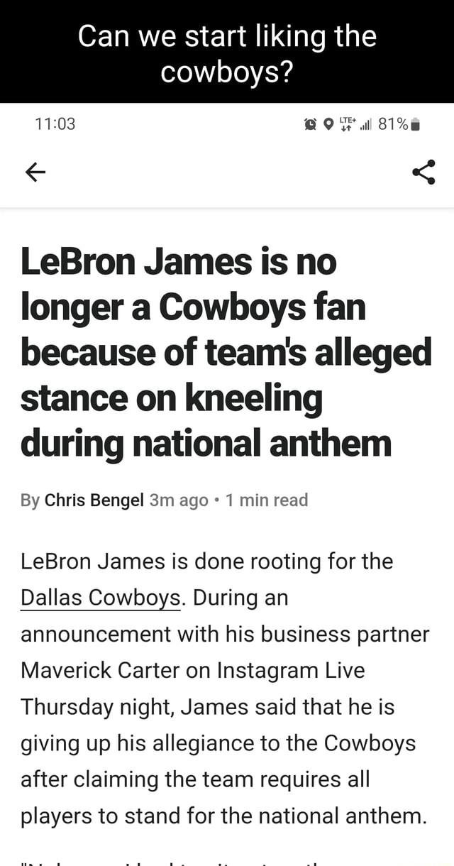 Can we start liking the cowboys? ul LeBron James is no longer a Cowboys ...