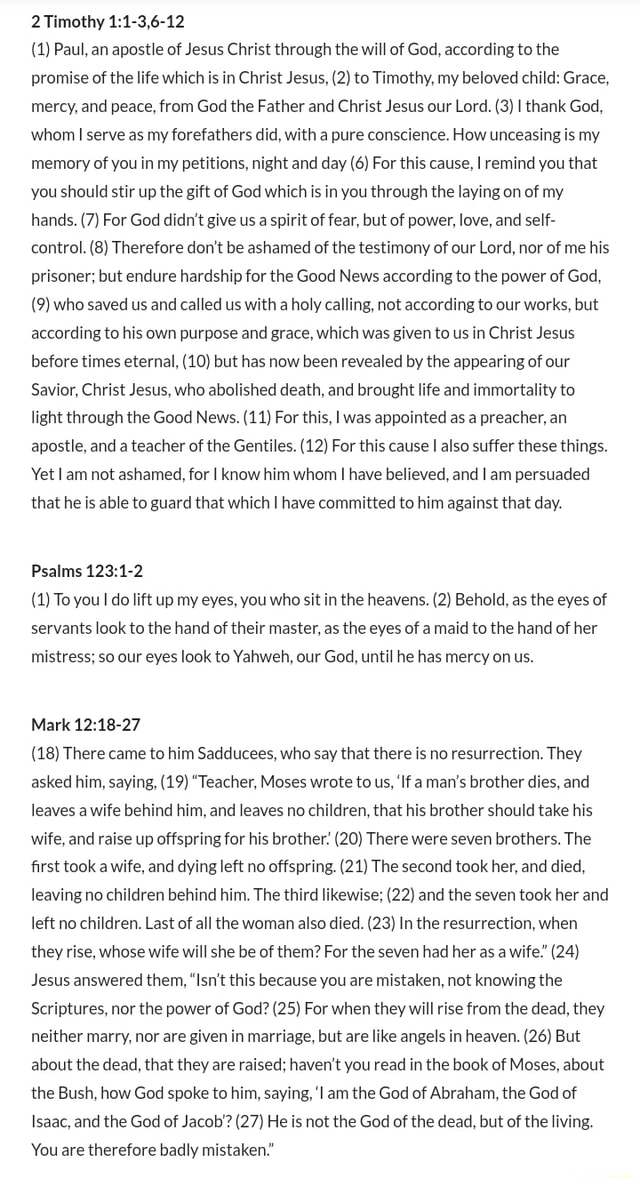 2 Timothy (1) Paul, an apostle of Jesus Christ through the will of God ...