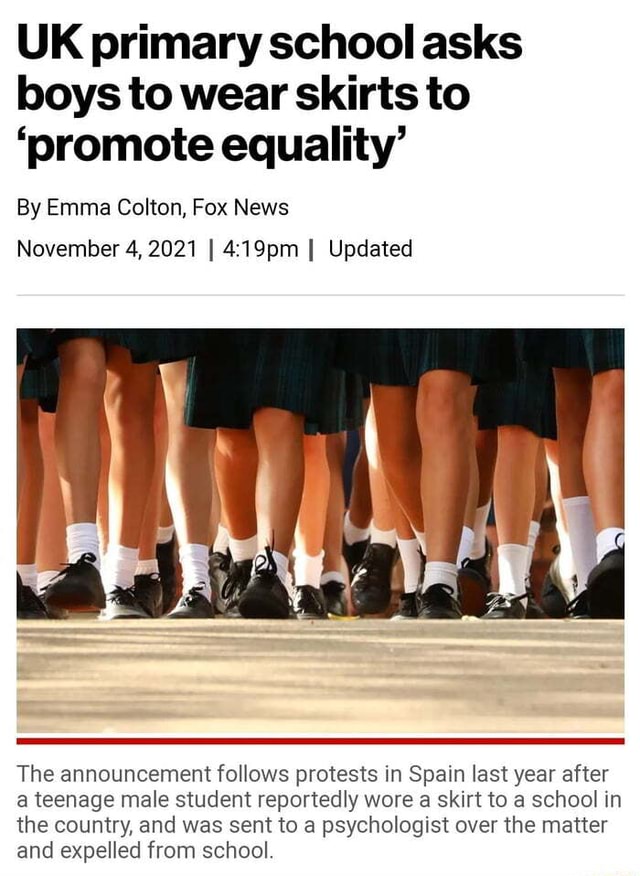 UK primary school asks boys to wear skirts to 'promote equality' By ...