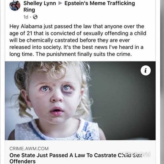 Shelley Lynn Epstein's Meme Trafficking Ring Hey Alabama just passed ...