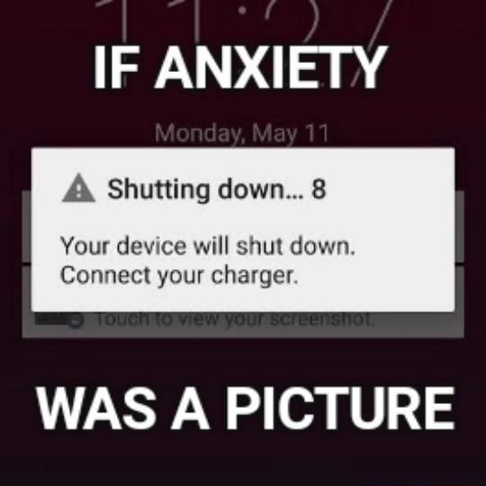IF ANXIETY A Shutting down... 8 Your device will shut down. Connect ...