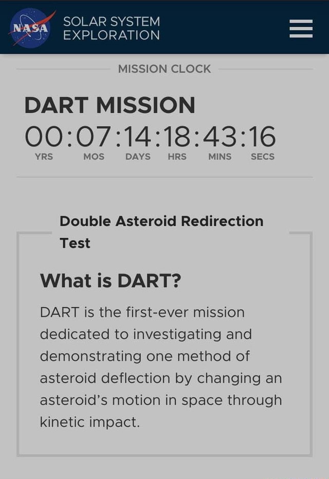 SOLAR SYSTEM EXPLORATION MISSION CLOCK DART MISSION YRS MOS DAYS HRS ...