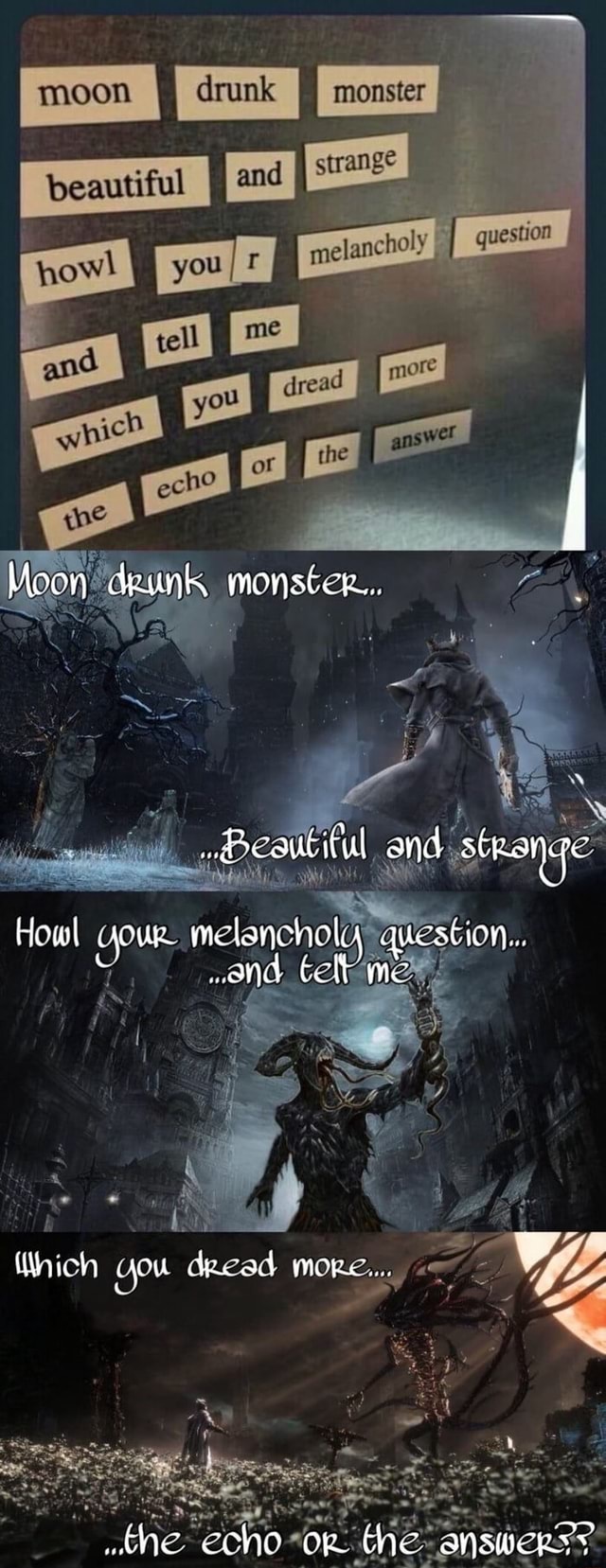 Moon II I moaster question I I Moon drank monster... ul strange Howl ...