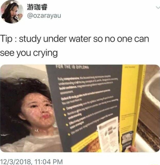 @ozarayau Tip : study under water so no one can see you crying PM - iFunny