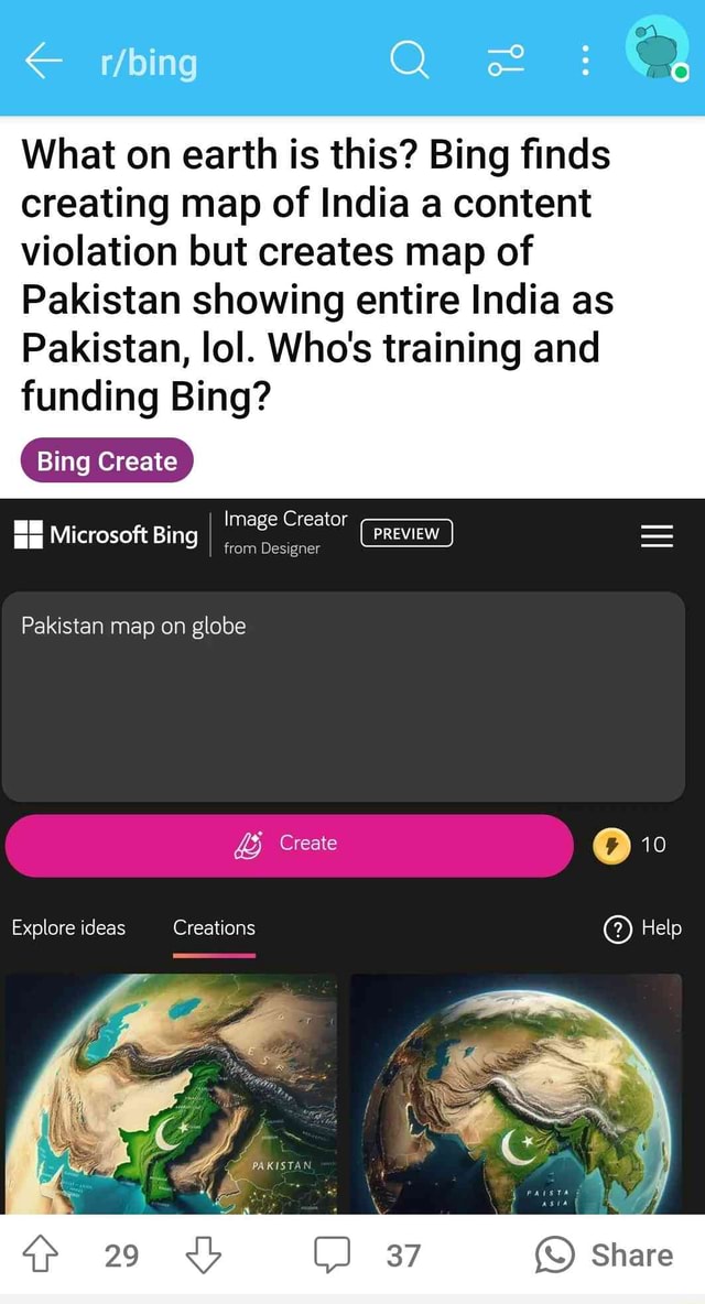 What on earth is this? Bing finds creating map of India a content ...