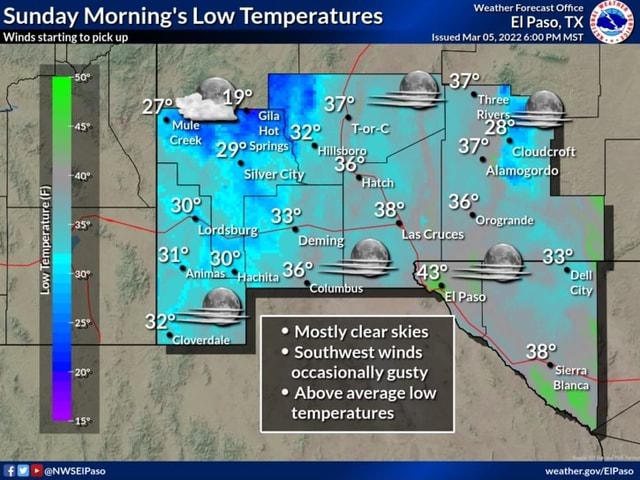 Weather Forecast Office Sunday Morning's Low Temperatures El Paso, TX ...