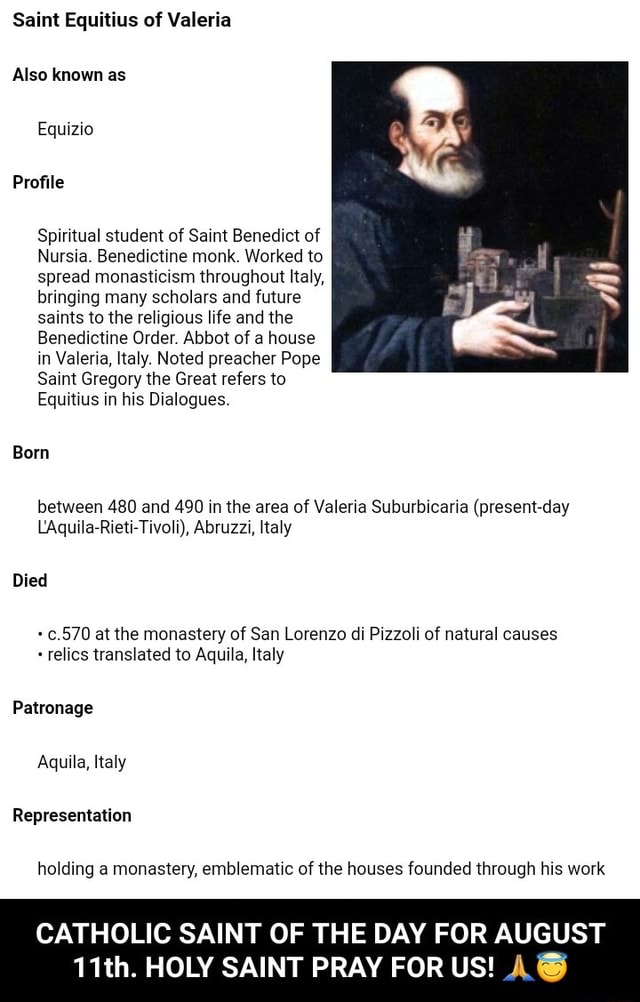 Saint Equitius of Valeria Also known as Equizio Profile Spiritual ...