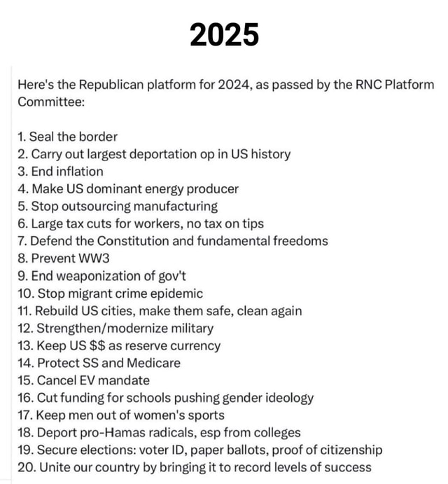 2025 Here's the Republican platform for 2024, as passed by the RNC ...