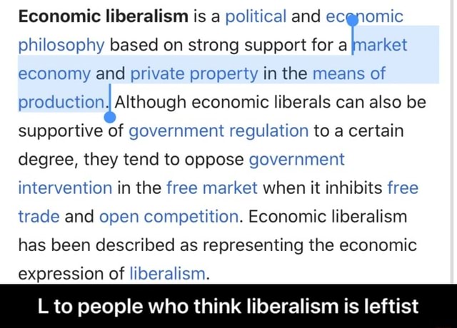 Economic liberalism is a political and ec@nomic philosophy based on ...