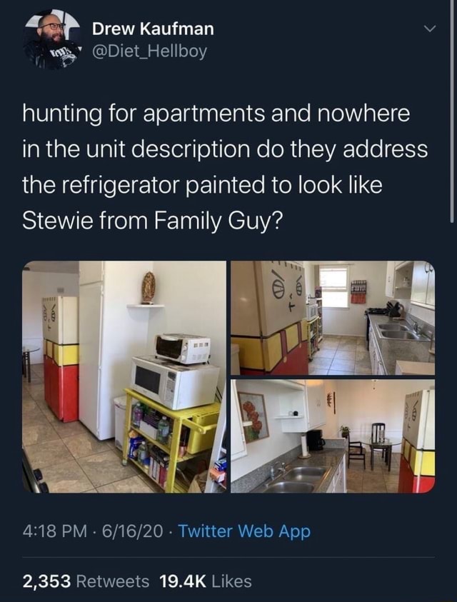 Drew Kaufman hunting for apartments and nowhere in the unit description ...