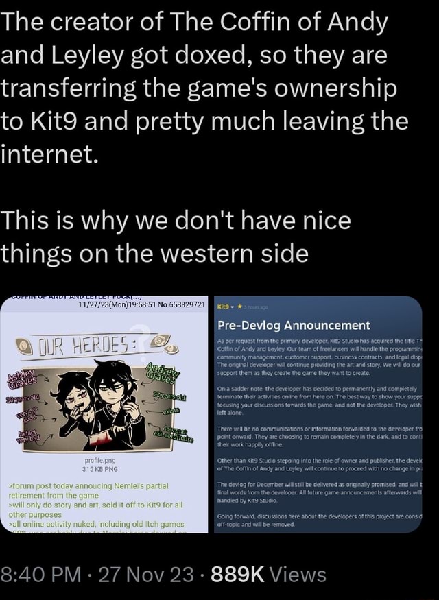 The creator of The Coffin of Andy and Leyley got do xed, so they are ...