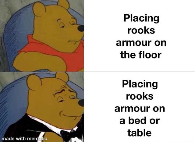 Placing rooks armour on the floor Placing rooks armour on a bed or ...