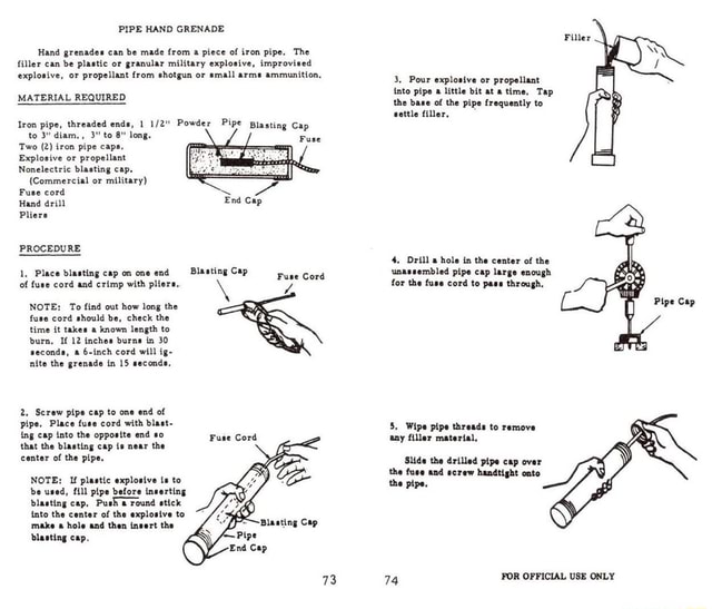 PIPE HAND GRENADE. Hand grenades can be made from a piece of iron pipe ...