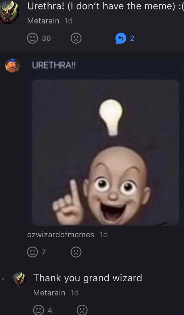 Urethra! don't have the meme) Metarain 30 URETHRA! ozwizardofmemes id ...