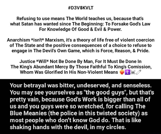 #O3VSKVLT Refusing to use means The World teaches us, because that's what Satan has wanted since ...