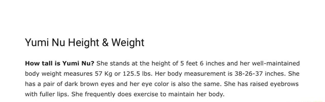 Yuri Nu Height & Weight How tall is Yumi Nu? She stands at the height ...