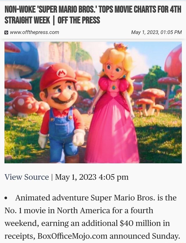 NON-WOKE 'SUPER MARIO BROS.' TOPS MOVIE CHARTS FOR STRAIGHT WEEK I OFF ...