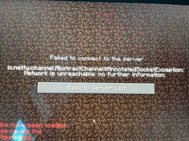 Failed ta conmect to the seruer io.netty.channel AbstractChannelsAnnotatedSacketException etwork ...