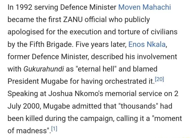 In 1992 serving Defence Minister Moven Mahachi became the first ZANU ... In 1992 serving Defence Minister Moven Mahachi became the first ZANU ...