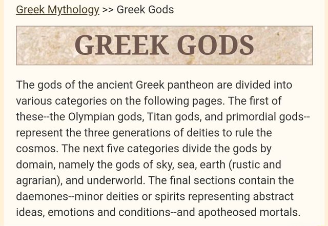 Greek Mythology Greek Gods GREEK GODS The gods of the ancient Greek ...