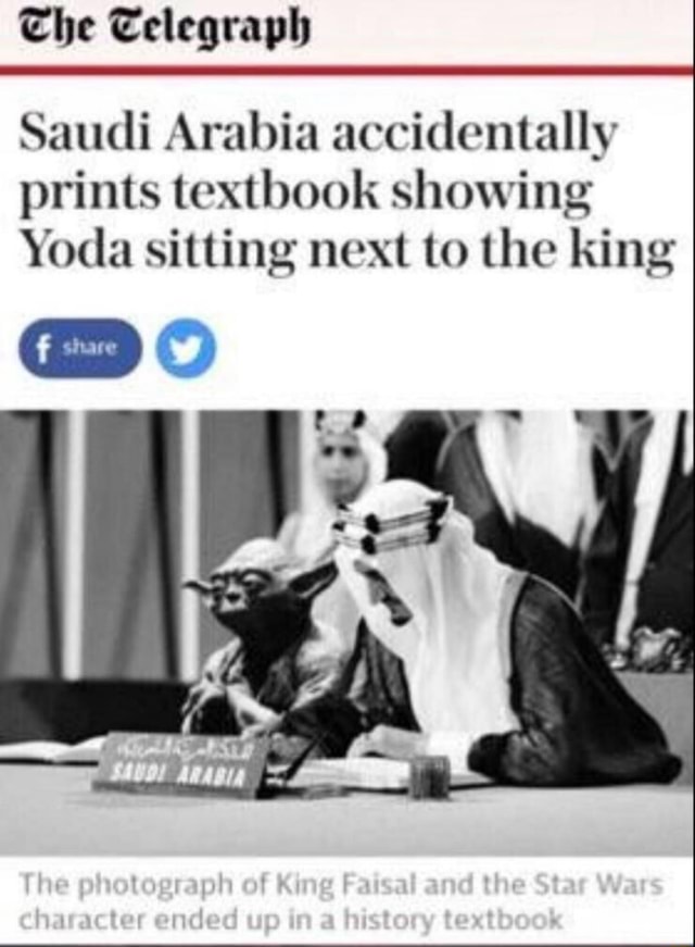 Saudi Arabia accidentally prints textbook showing Yoda sitting next to ...