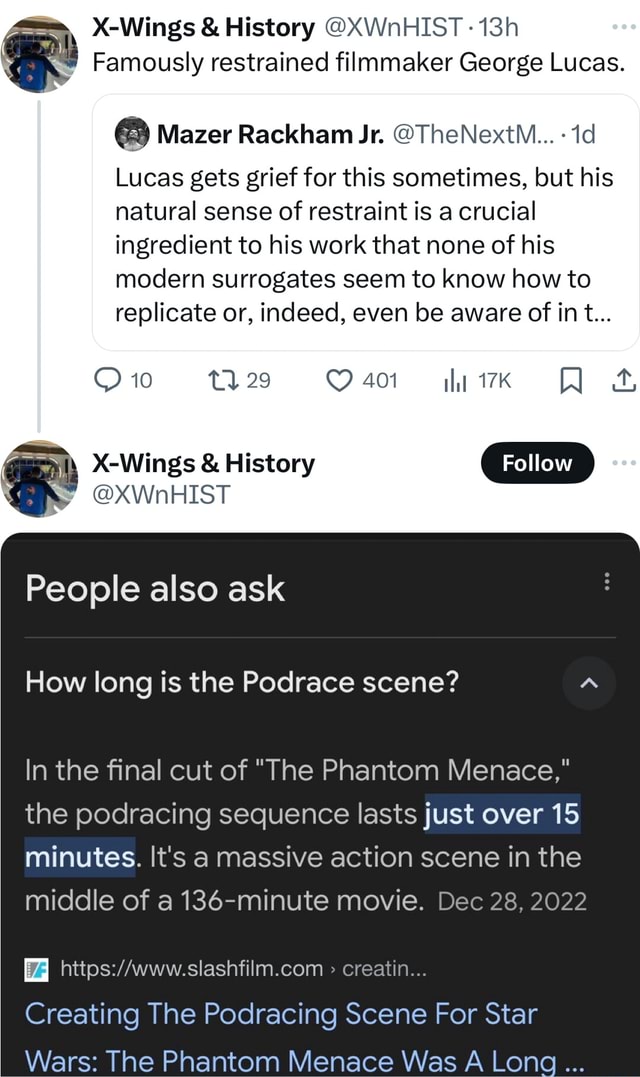 Wings & History @XWnHIST Famously restrained filmmaker George Lucas ...