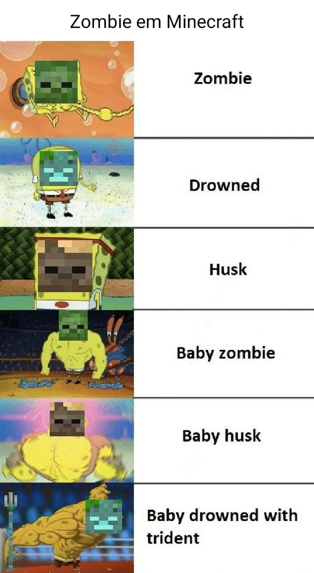 Zombie em Minecraft Zombie Drowned Husk Baby zombie Baby husk Baby ...