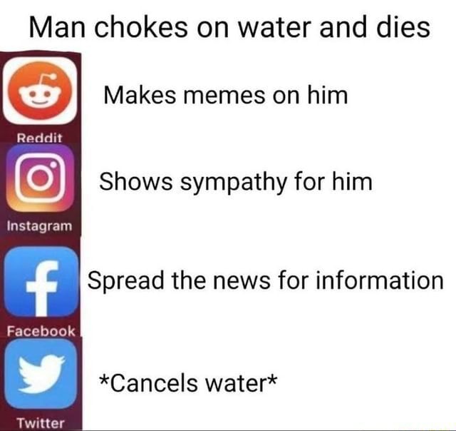 Man chokes on water and dies Reddit Instagram Makes memes on him Shows ...