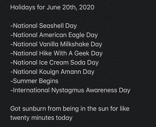 Holidays for June 20th, 2020 -National Seashell Day -National American ...