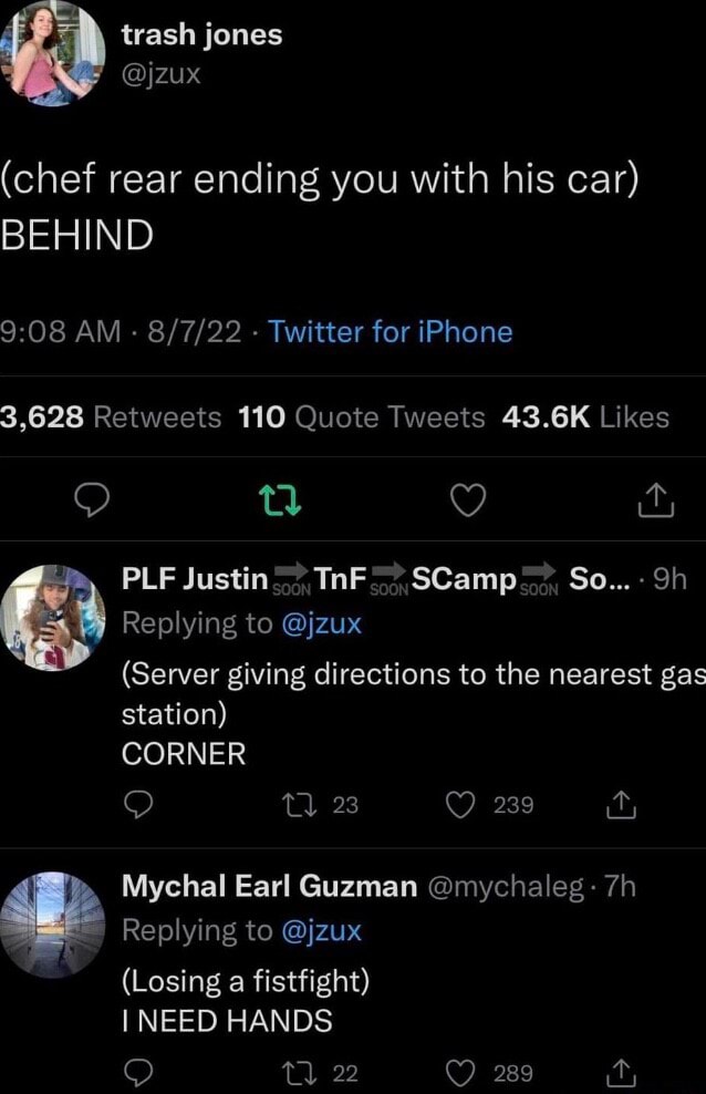 Trash jones (chef rear ending you with his car) BEHIND AM - - Twitter ...