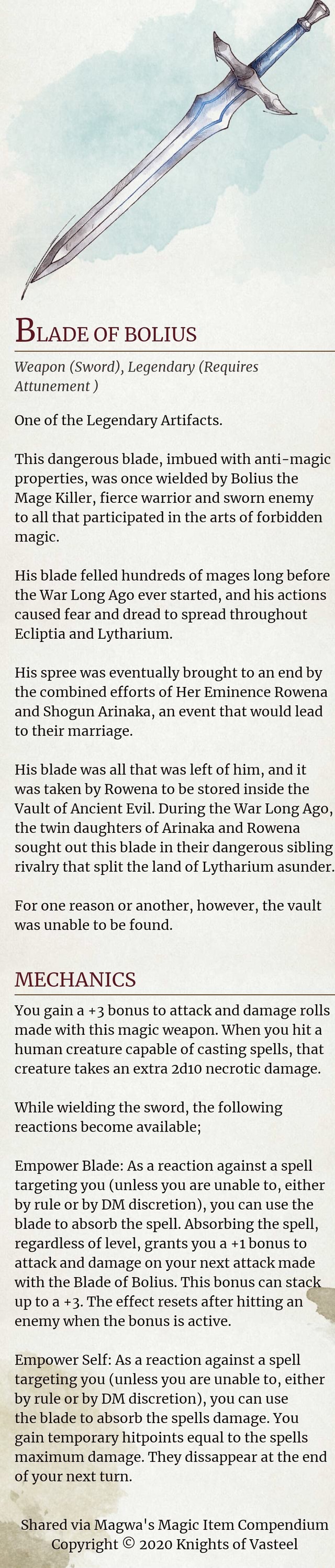 BLADE OF BOLIUS Weapon (Sword), Legendary (Requires Attunement ) One of ...