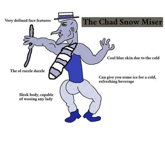 Very defined face features 'The Chad Snow Miser Cool blue skin due to ...