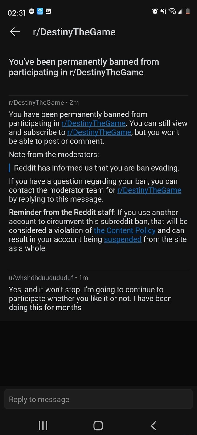 88 +/DestinyTheGame You've been permanently banned from participating ...