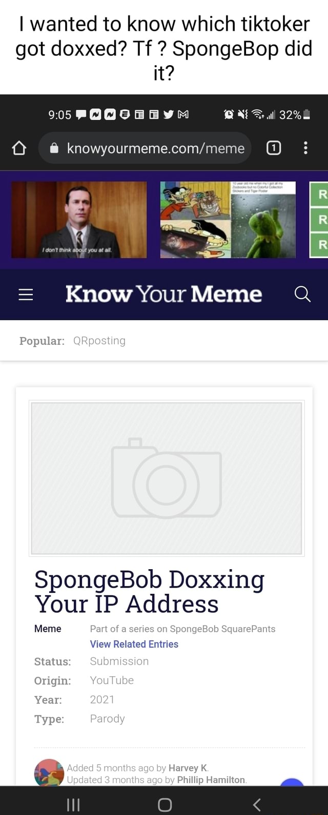 I wanted to know which tiktoker got doxxed? Tf ? SpongeBop did it? Know ...