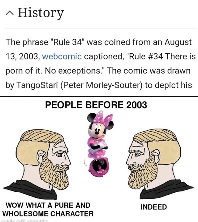 History The phrase "Rule 34" was coined from an August 13, 2003 ...