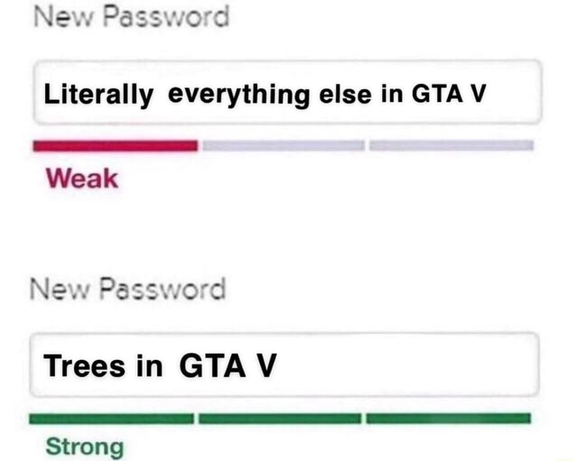 New Password Literally everything else in GTA V Weak New Password Trees ...