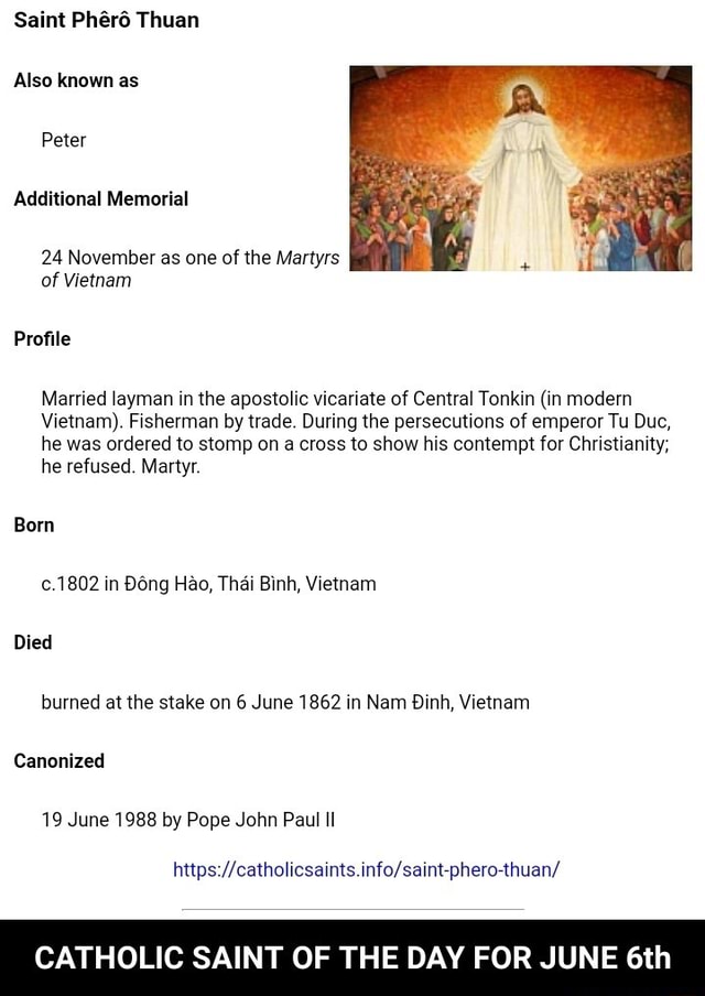 Saint Phero Thuan Also known as Peter Additional Memorial 24 November ...